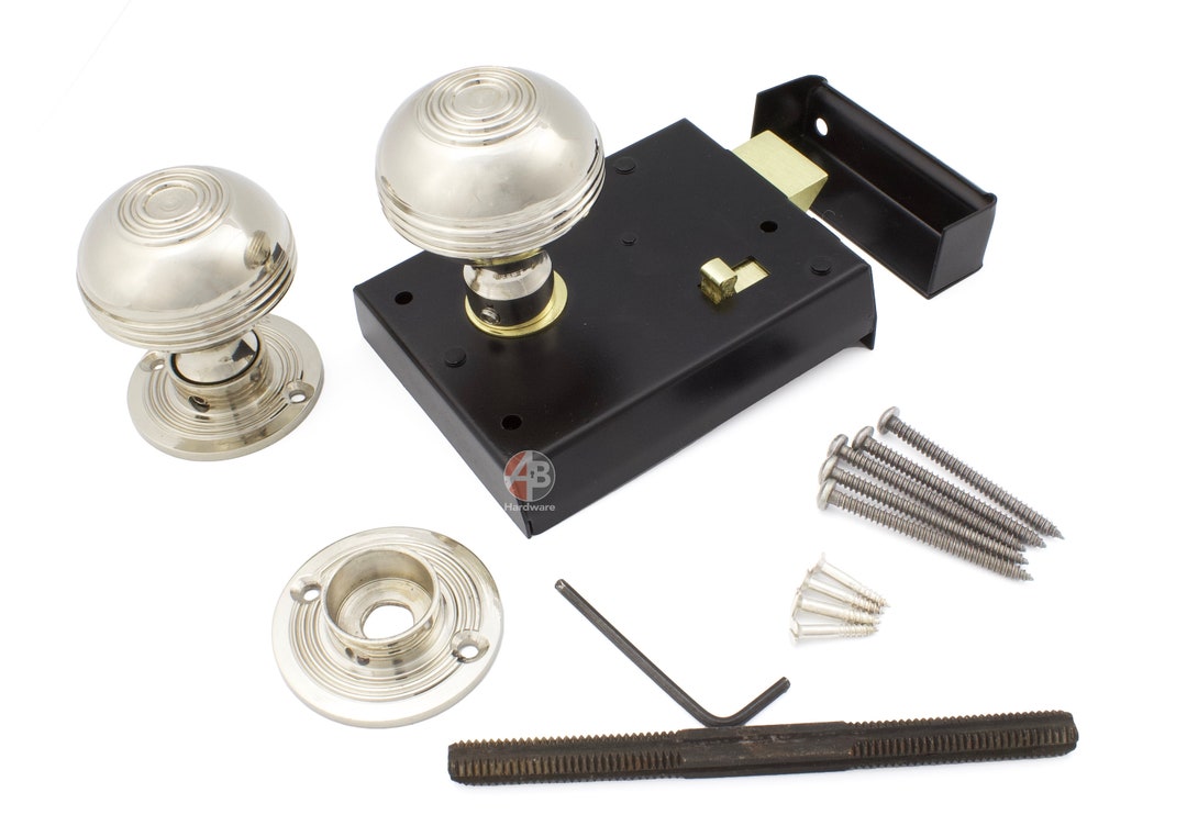 Rim Lock Door Knob Set Baño Snib con níquel pulido Bloxwich Door Knobs ...