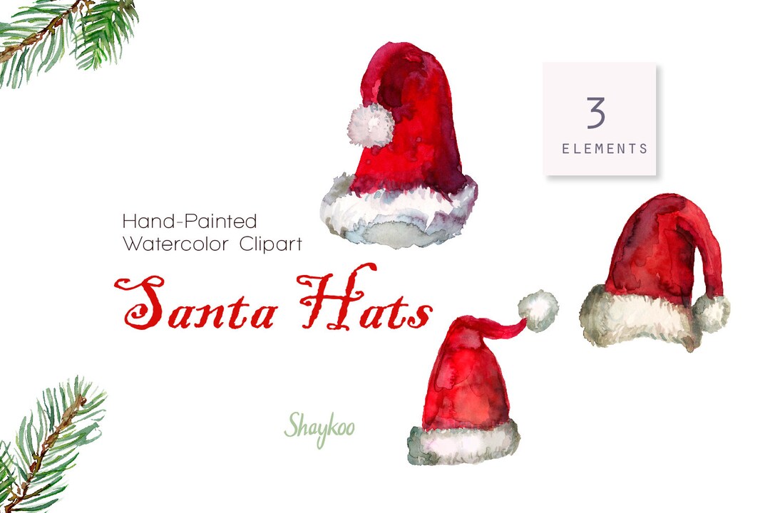 Santa Hat Watercolor Clipart, Hand Painted Santa Hats, Santa Hat ...