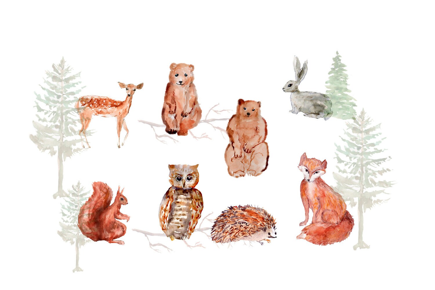 Forest Animals Watercolor Clipart, Woodland Animals Illustration ...