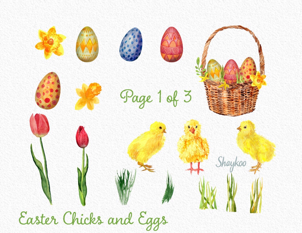 Watercolor Spring Clipart Watercolor Easter Chicks Easter - Etsy
