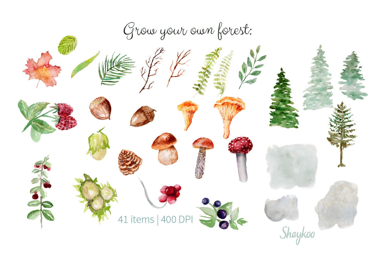 Forest Animals Watercolor Clipart, Woodland Animals Illustration ...