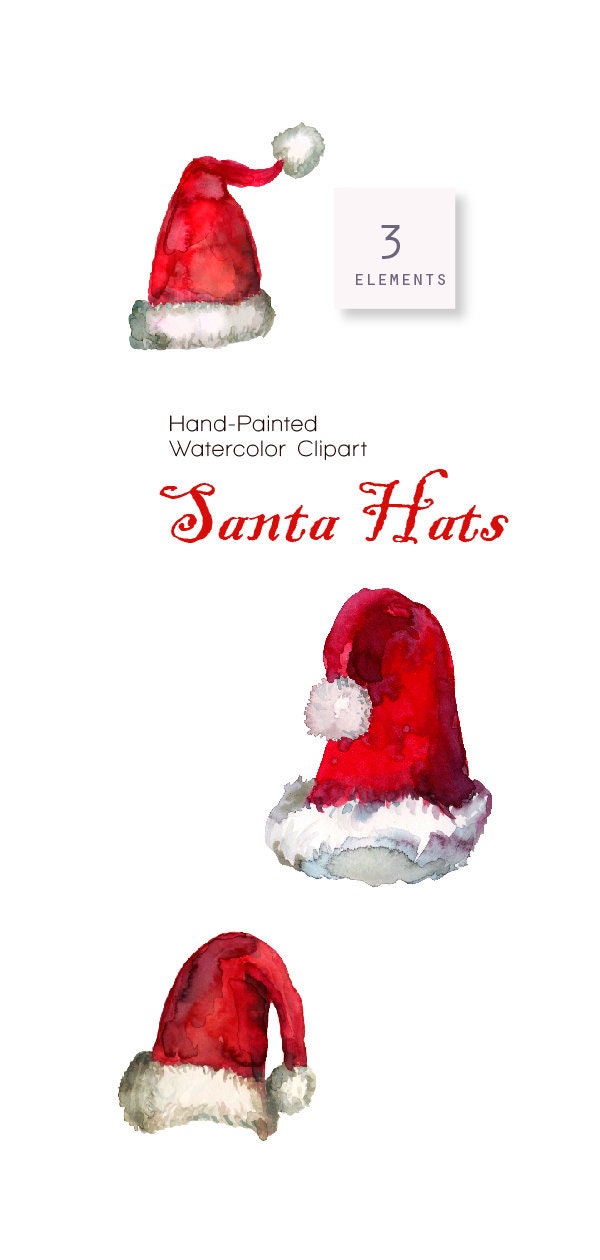 Santa Hat Watercolor Clipart, Hand Painted Santa Hats, Santa Hat ...