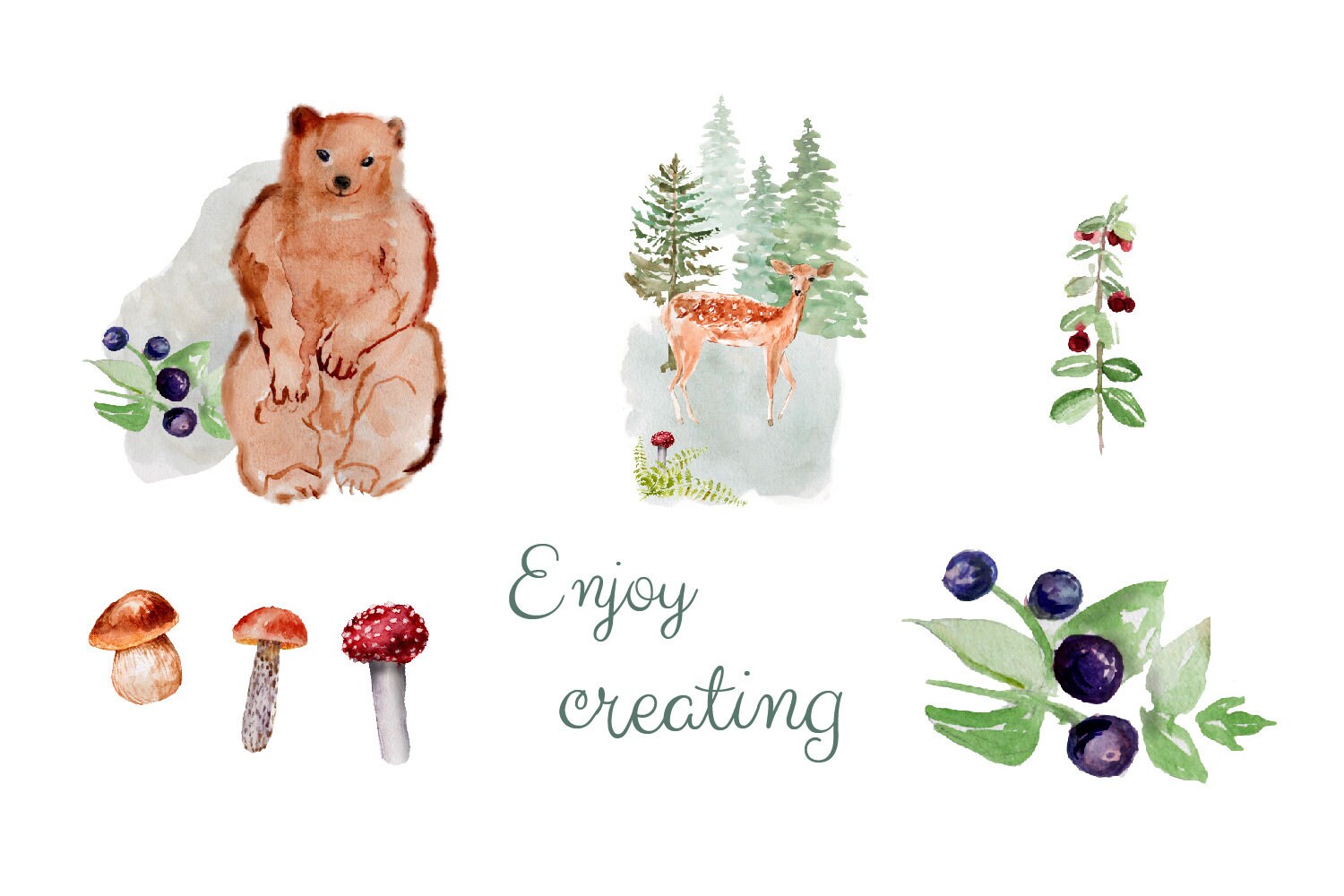 Forest Animals Watercolor Clipart Woodland Animals | Etsy