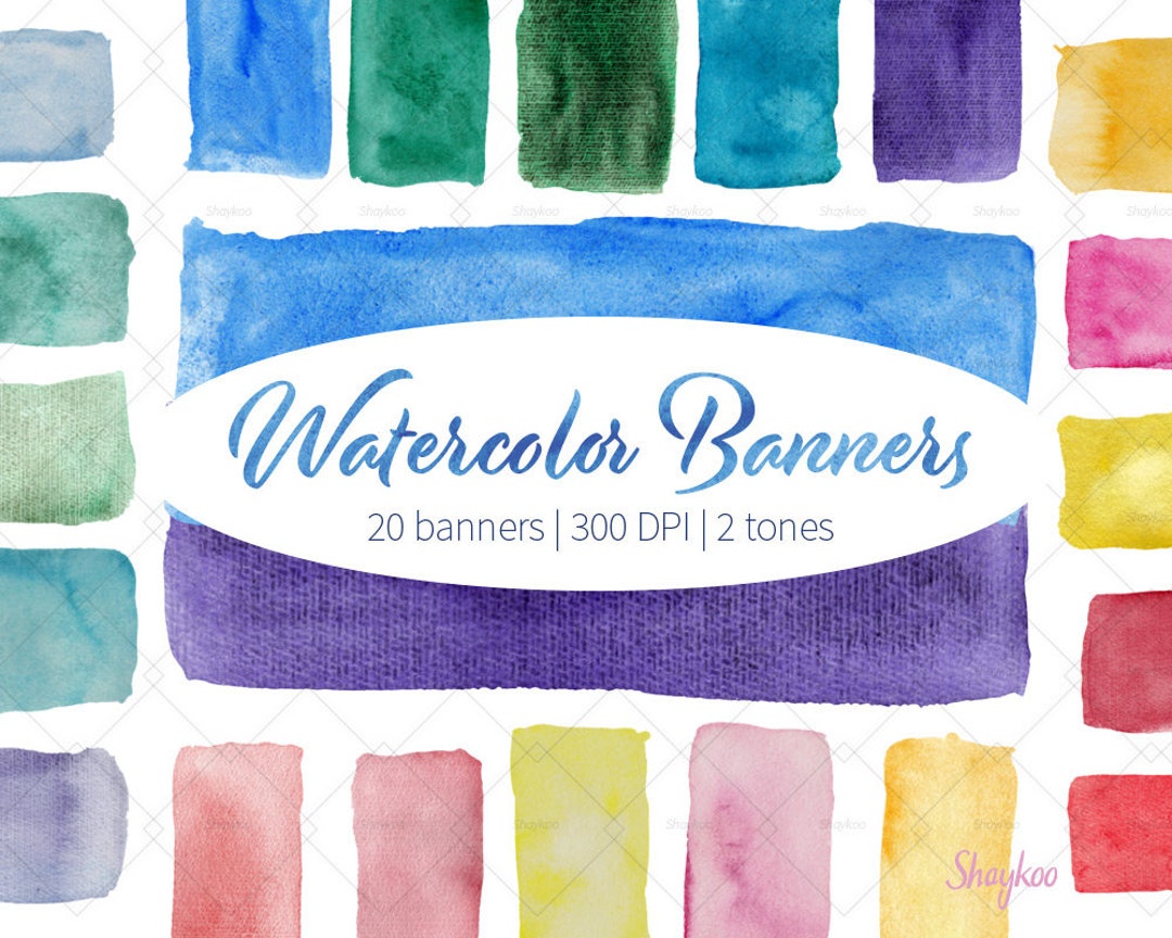 Watercolor Banners Clipart, Handpaint Watercolor Textures, Watercolor ...