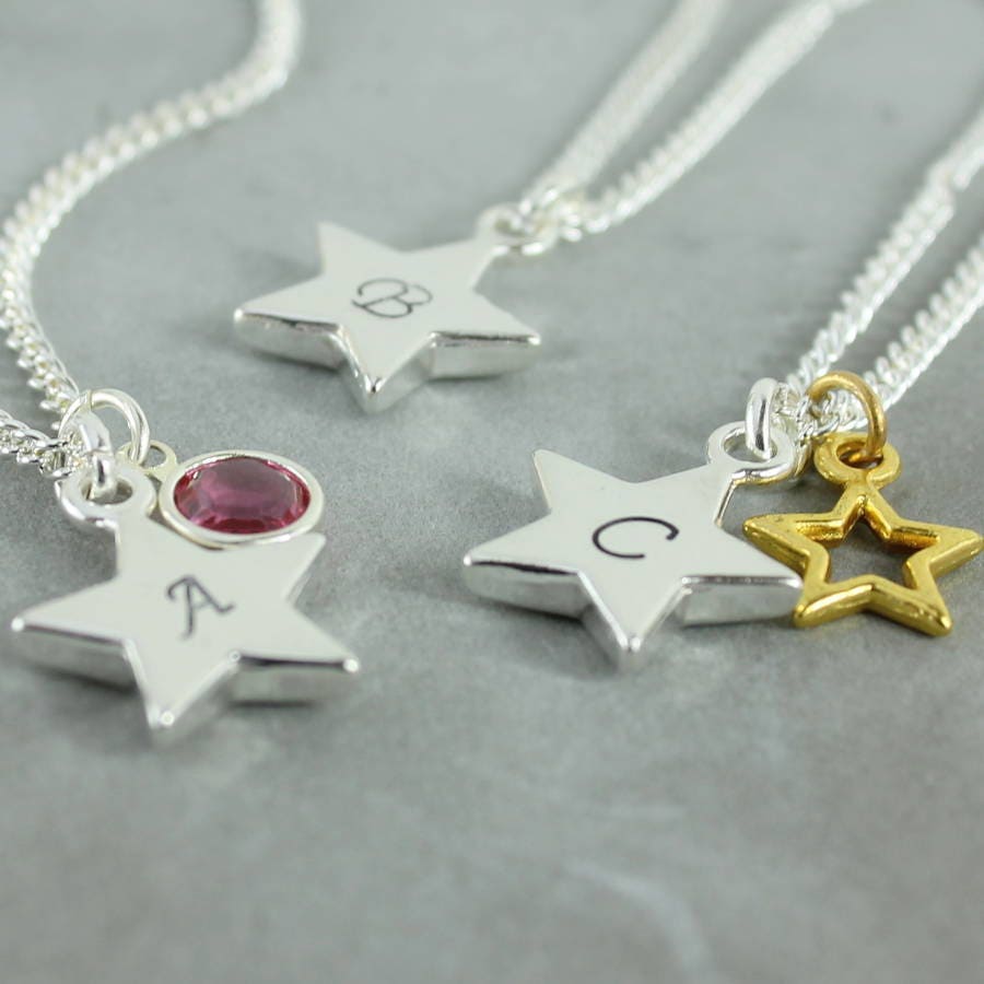 Personalised star charm birthstone necklace | Etsy