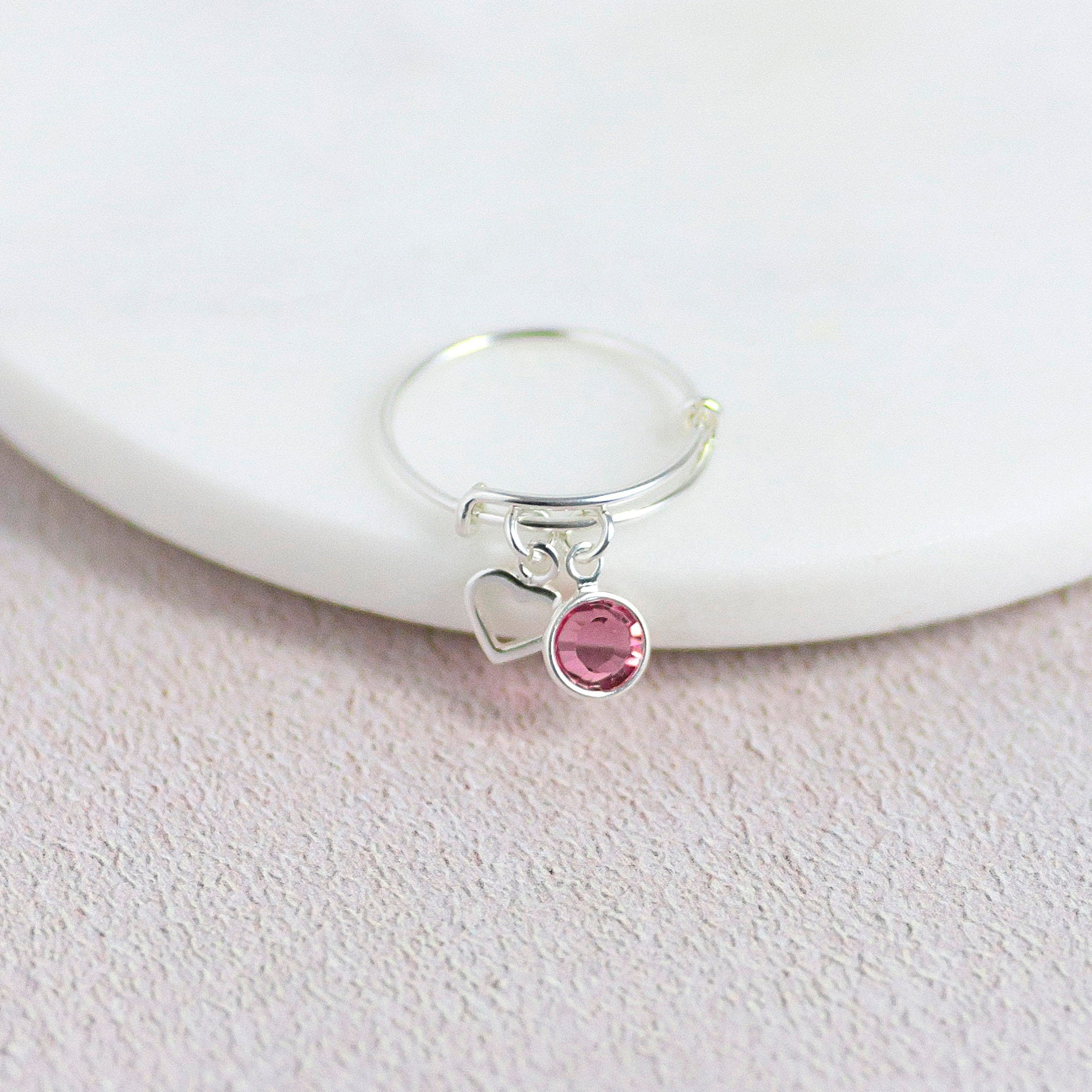 Sterling silver adjustable birthstone charm ring | Etsy