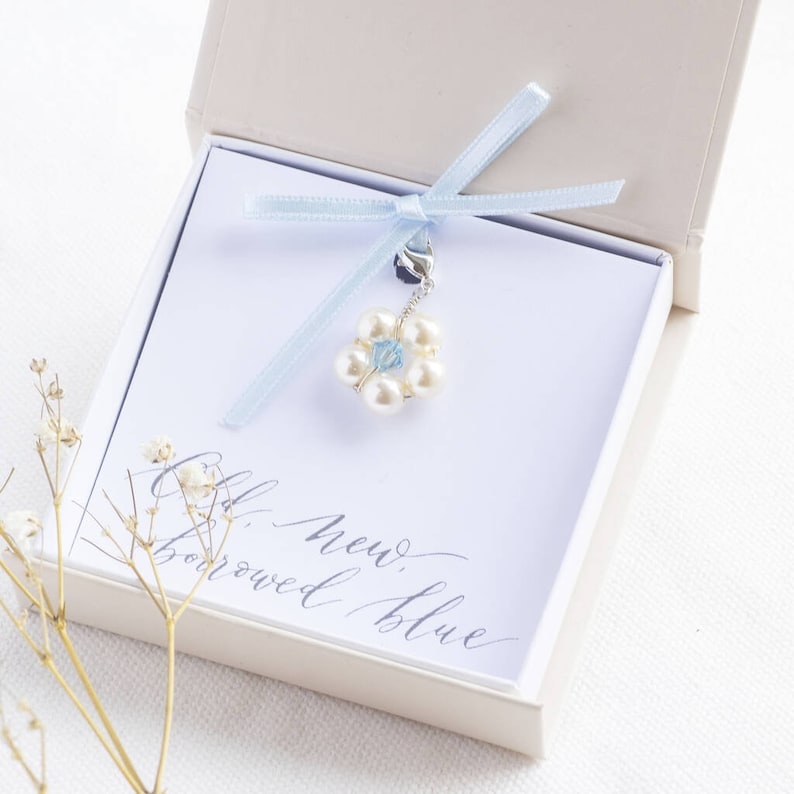 Something Blue Pearl Flower Wedding Keepsake Charm for Bride - Etsy