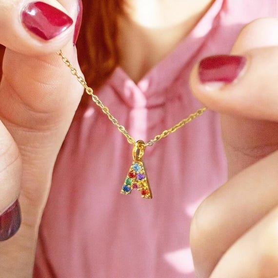 Rainbow alphabet initial charm necklace Etsy