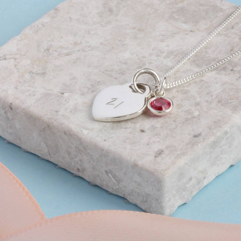 21st Birthday Heart Charm Birthstone Necklace - Etsy