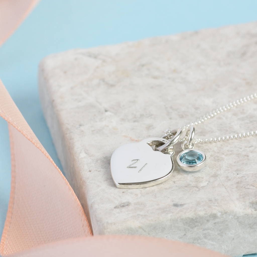 21st Birthday Heart Charm Birthstone Necklace | Etsy