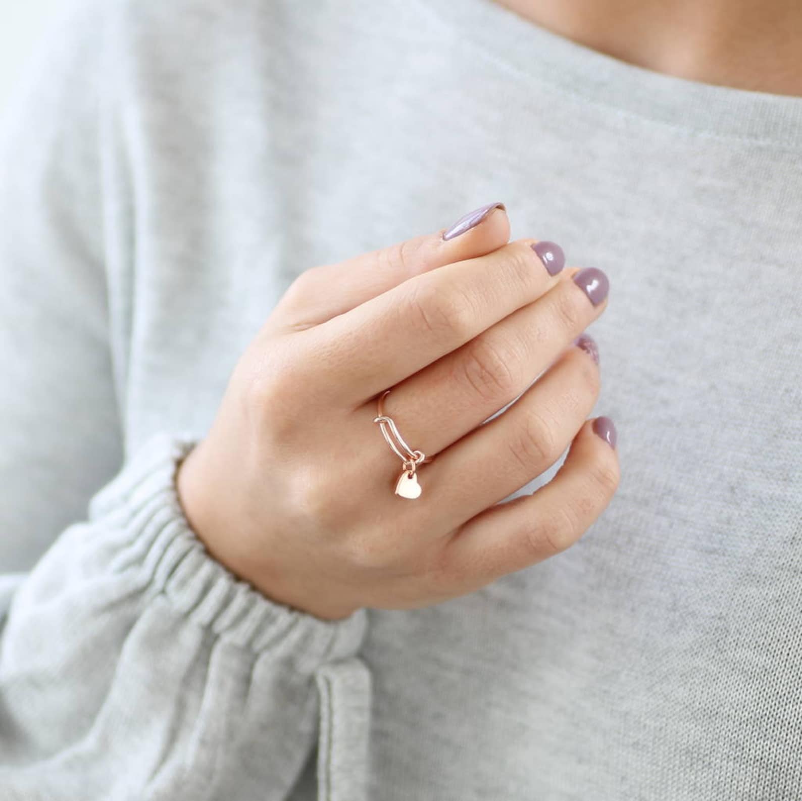 Rose Gold Adjustable Heart Charm Ring - Etsy