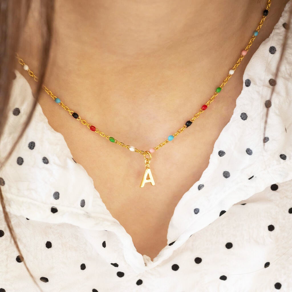 Colourful Beaded Initial Charm Necklace | Etsy