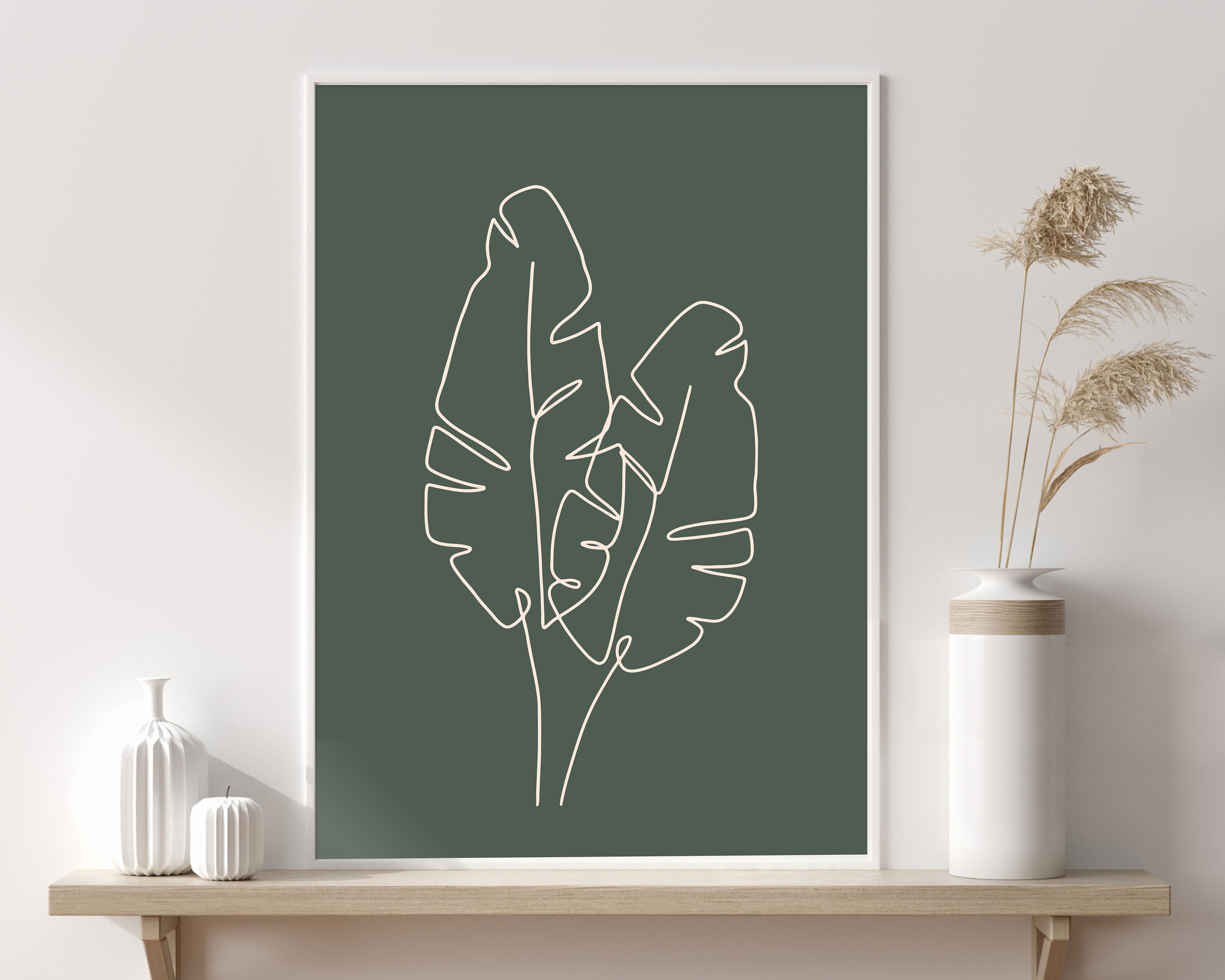 Palm Leaves Line Design in Olive for Home, Gift or Web Use MINIMAL for ...