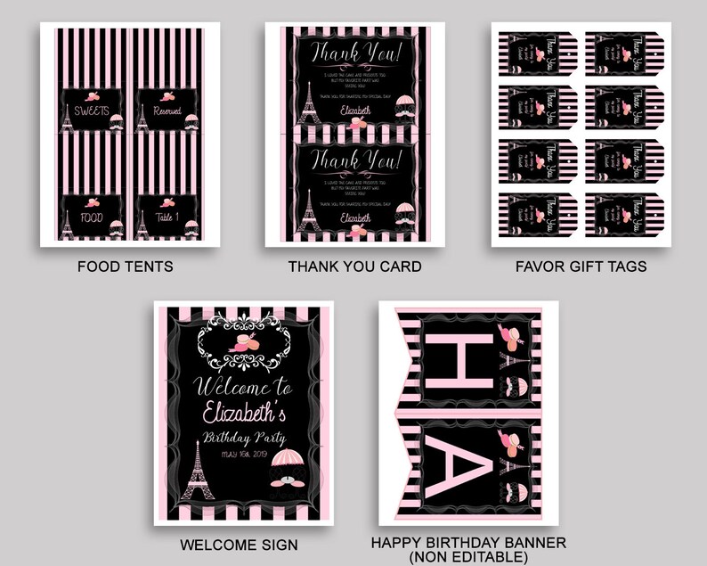 Paris Birthday Decor Paris Editable Pack Black Pink Party - Etsy
