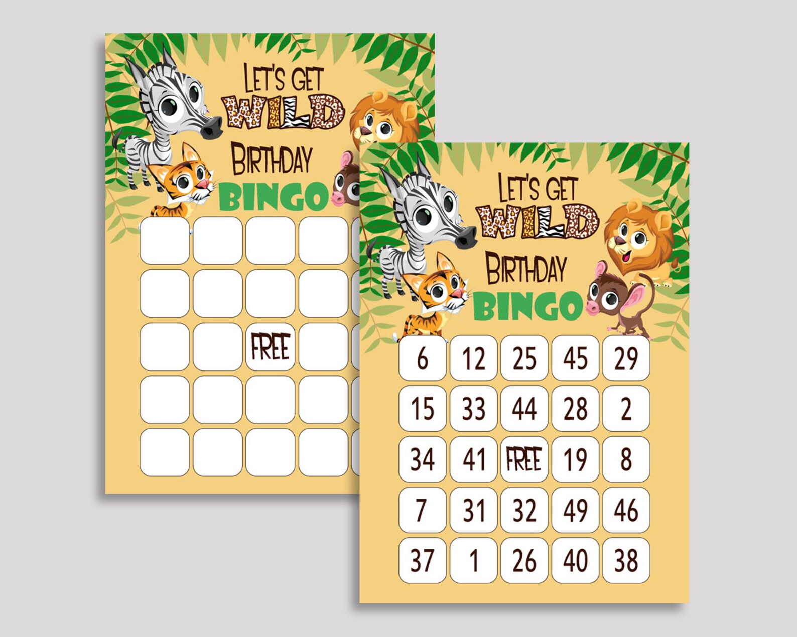 Safari Bingo Cards Animals Bingo Game Safari Birthday Bingo | Etsy