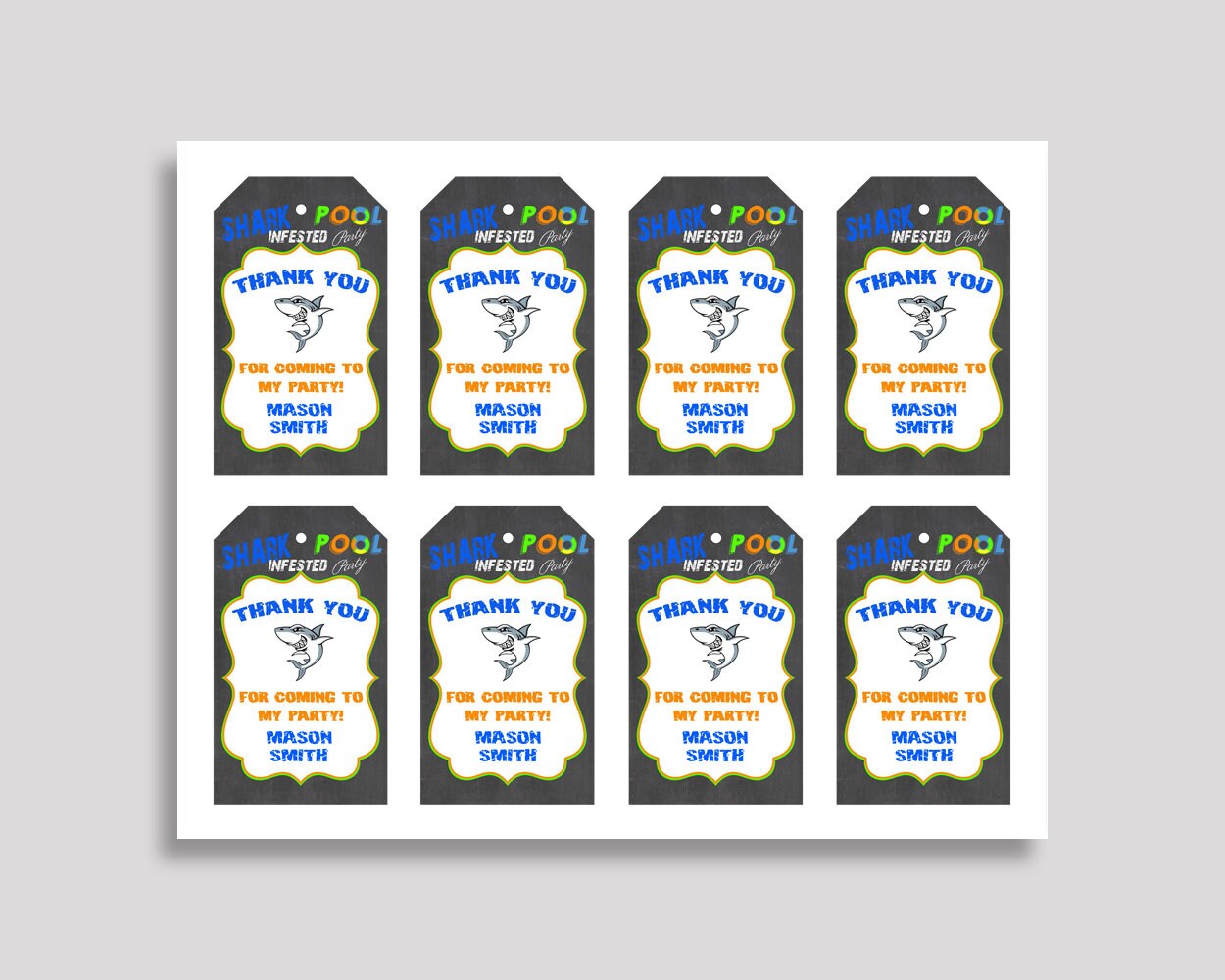 Shark Infested Gift Favor Tags Black Green Birthday Favor Tags - Etsy