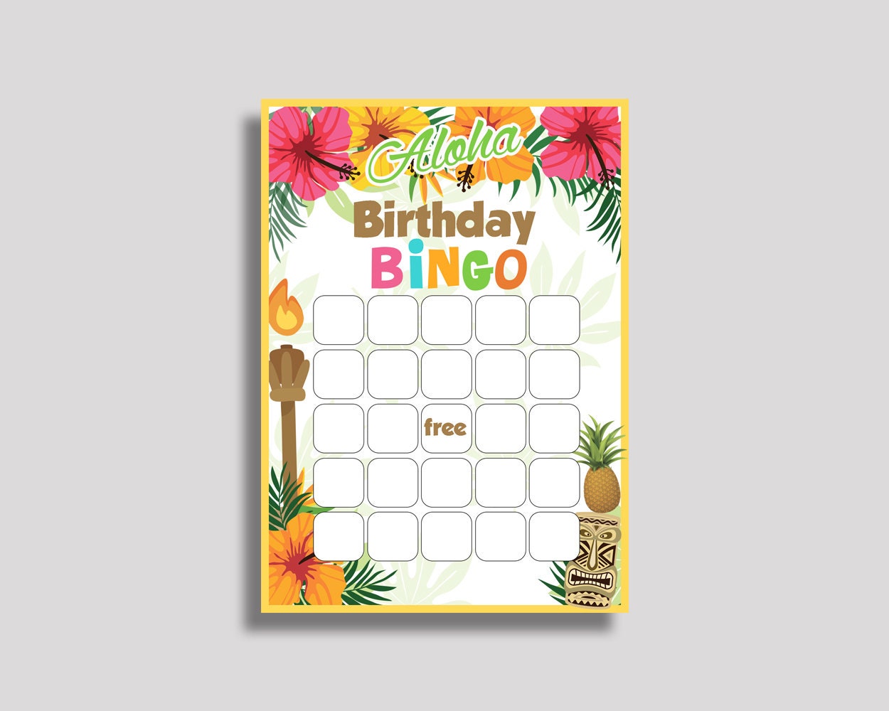 Hawaii Bingo Cards Luau Bingo Game Hawaii Birthday Bingo Cards Rainbow ...
