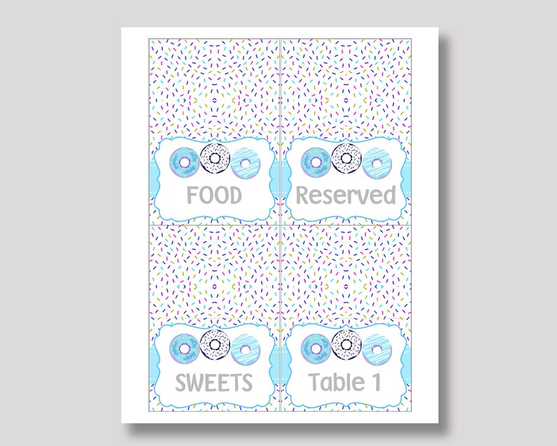 Donut Birthday Party Food Tent Blue White Event Tent Cards - Etsy