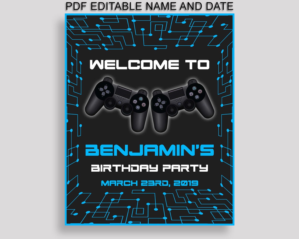 Video Game Birthday Welcome Sign Printable Black Blue - Etsy
