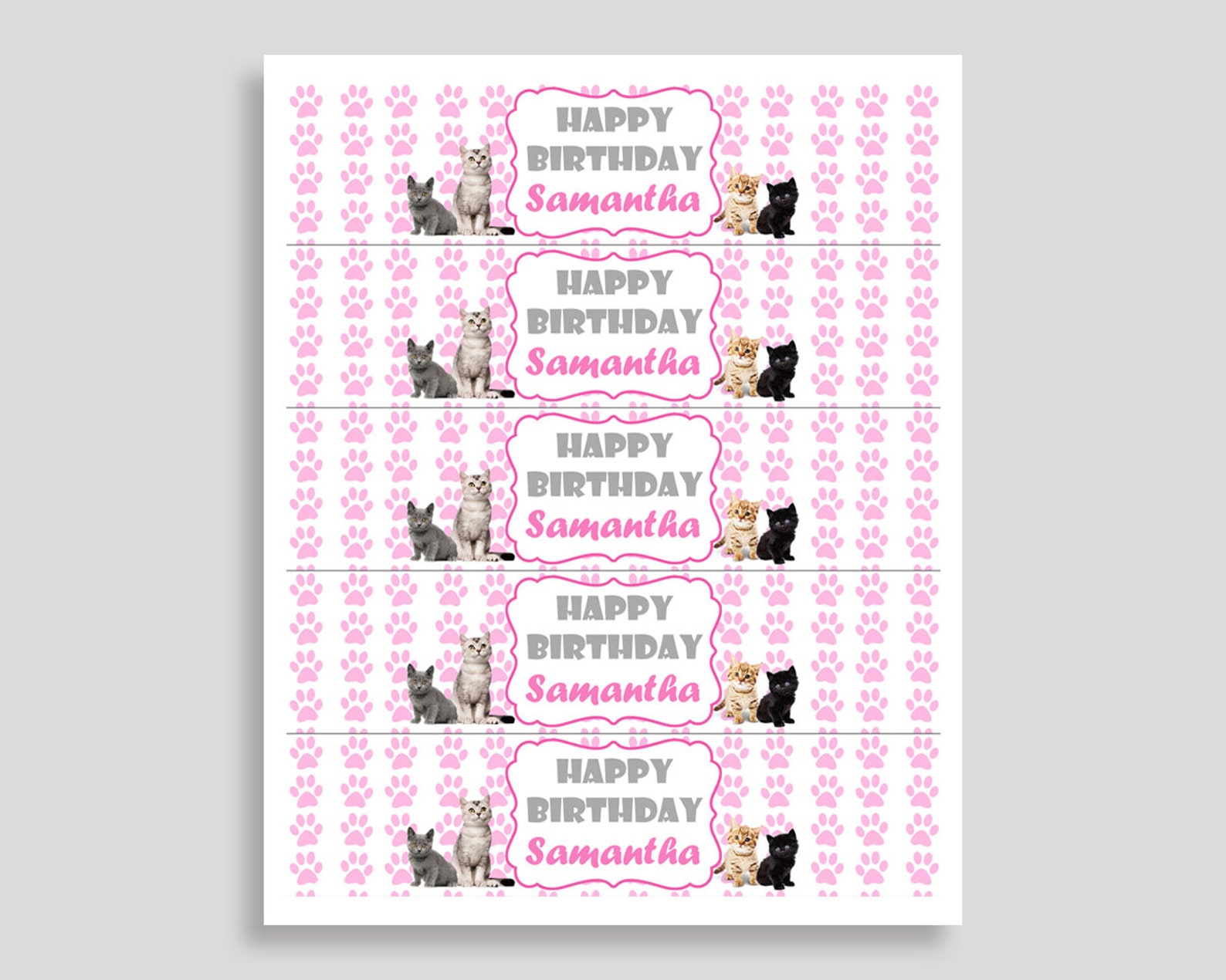 Printable Cat Water Bottle Labels Cat Bottle Wraps Pink - Etsy