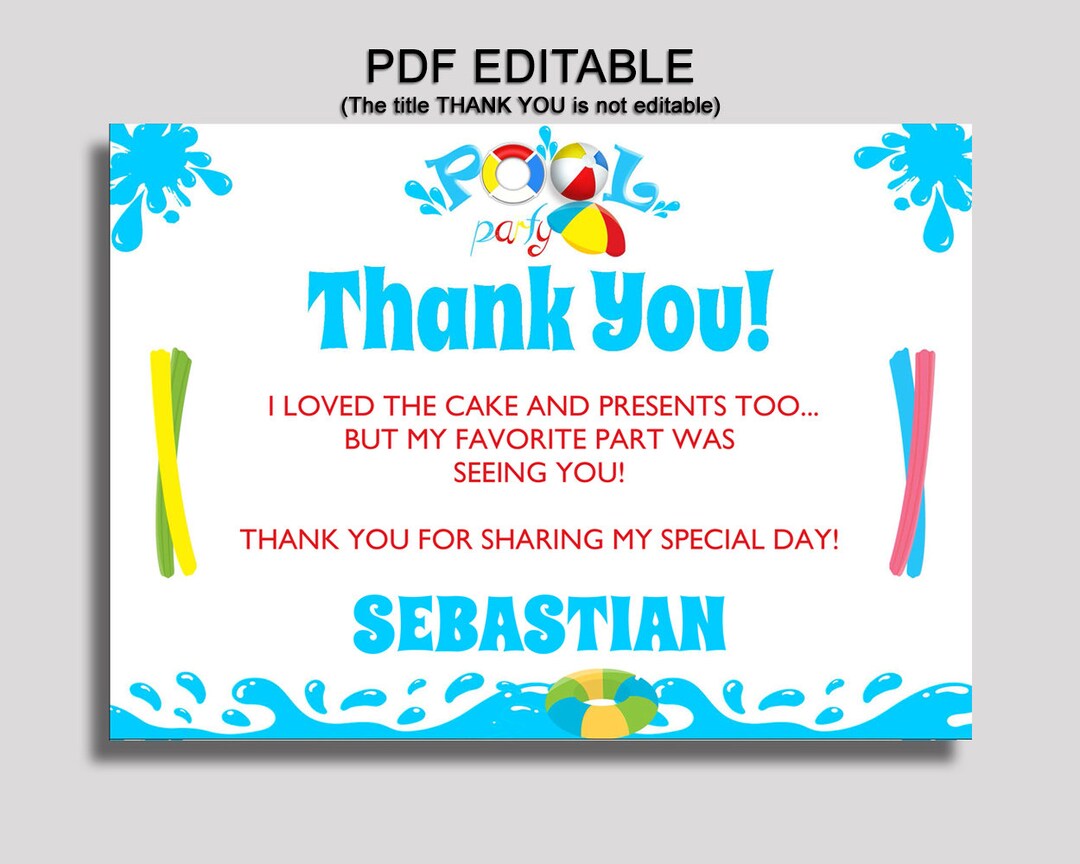 Splish Splash Thank You Card Splish Splash Birthday Thank You - Etsy