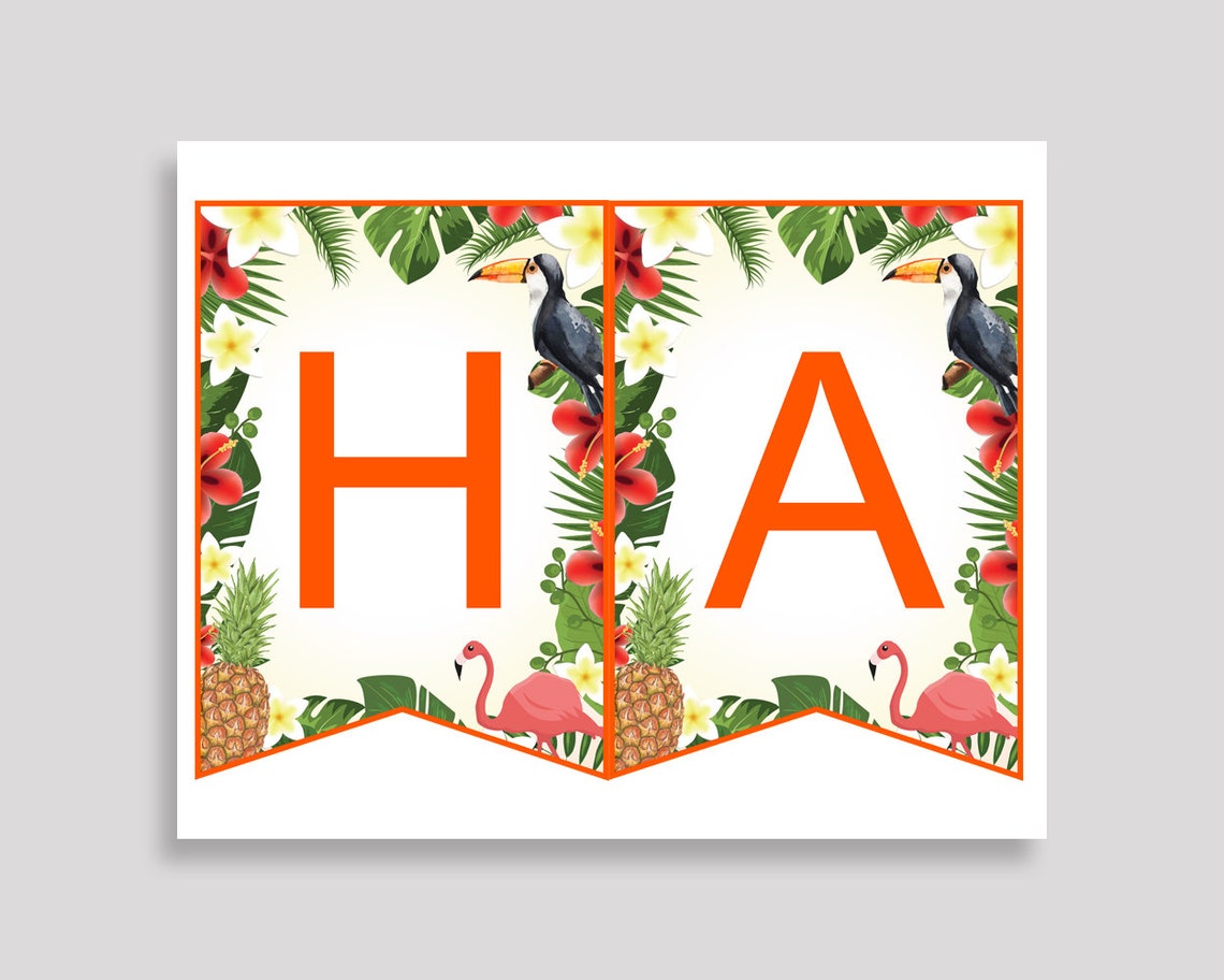 Tropical Happy Birthday Banner Tropical Birthday Party - Etsy