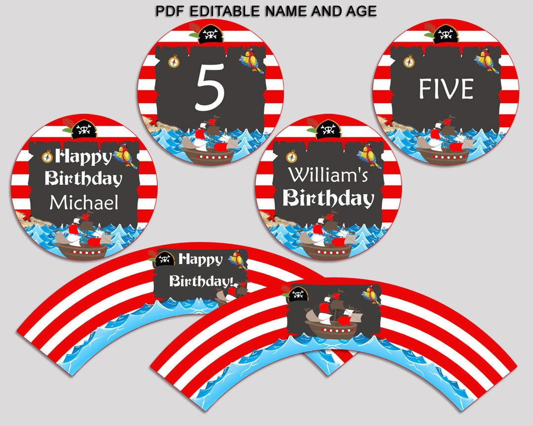 Pirate Birthday Cupcake Toppers Pirate Birthday Cupcake - Etsy