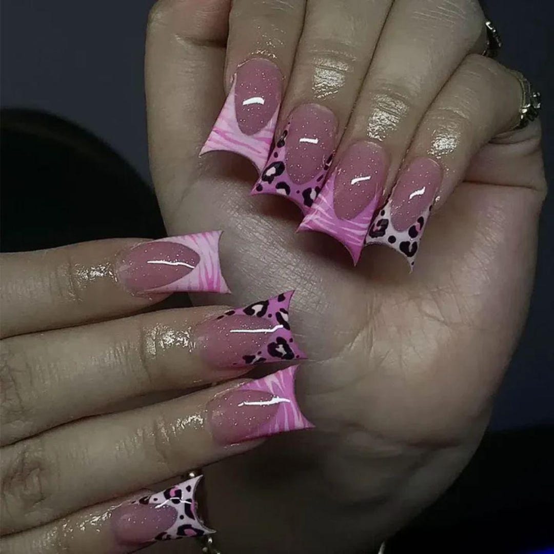 24pcs Duckbill Press on Nails Y2K White French Edge Five Petal Flower ...