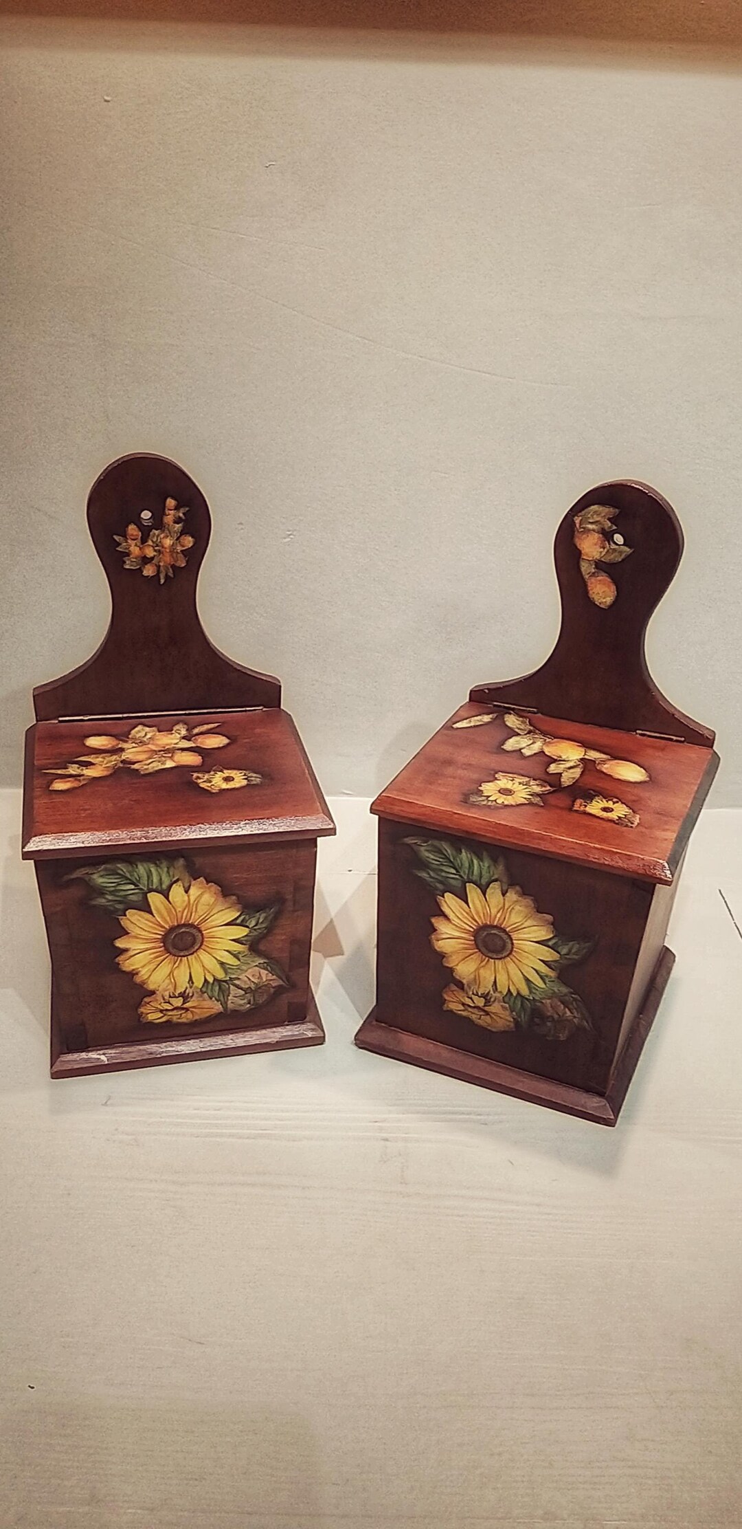 Antique French Wooden Salt Boxes: Sunflower Lemon Decor, Set of Two - Etsy