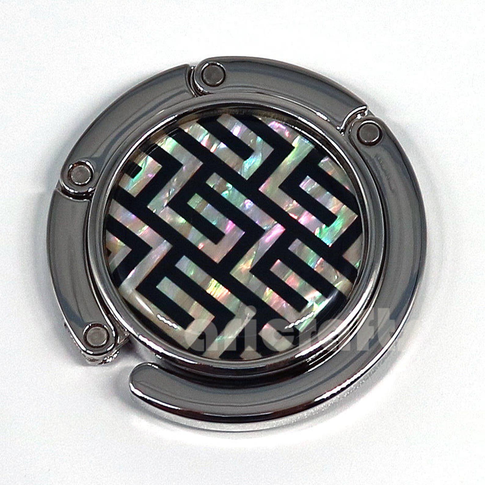 Mother of Pearl Black Maze Design Lattice Foldable Table Purse Caddy ...