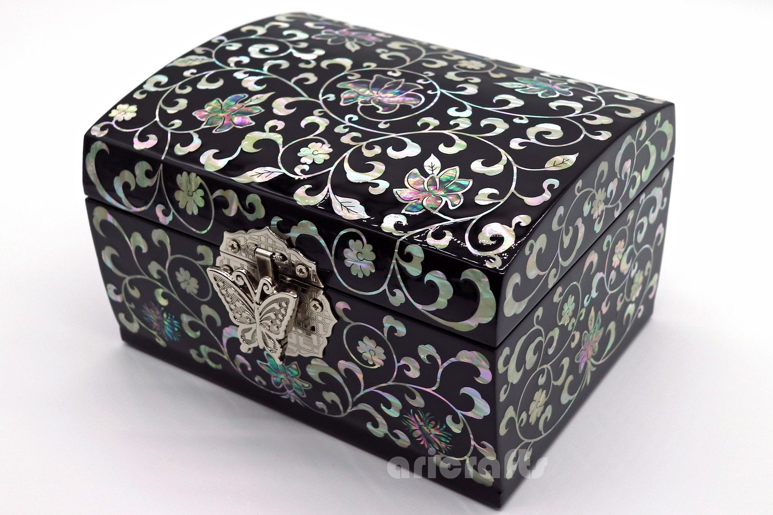 Mother of Pearl Box Arabesque Flower Black Lacquer Wood - Etsy