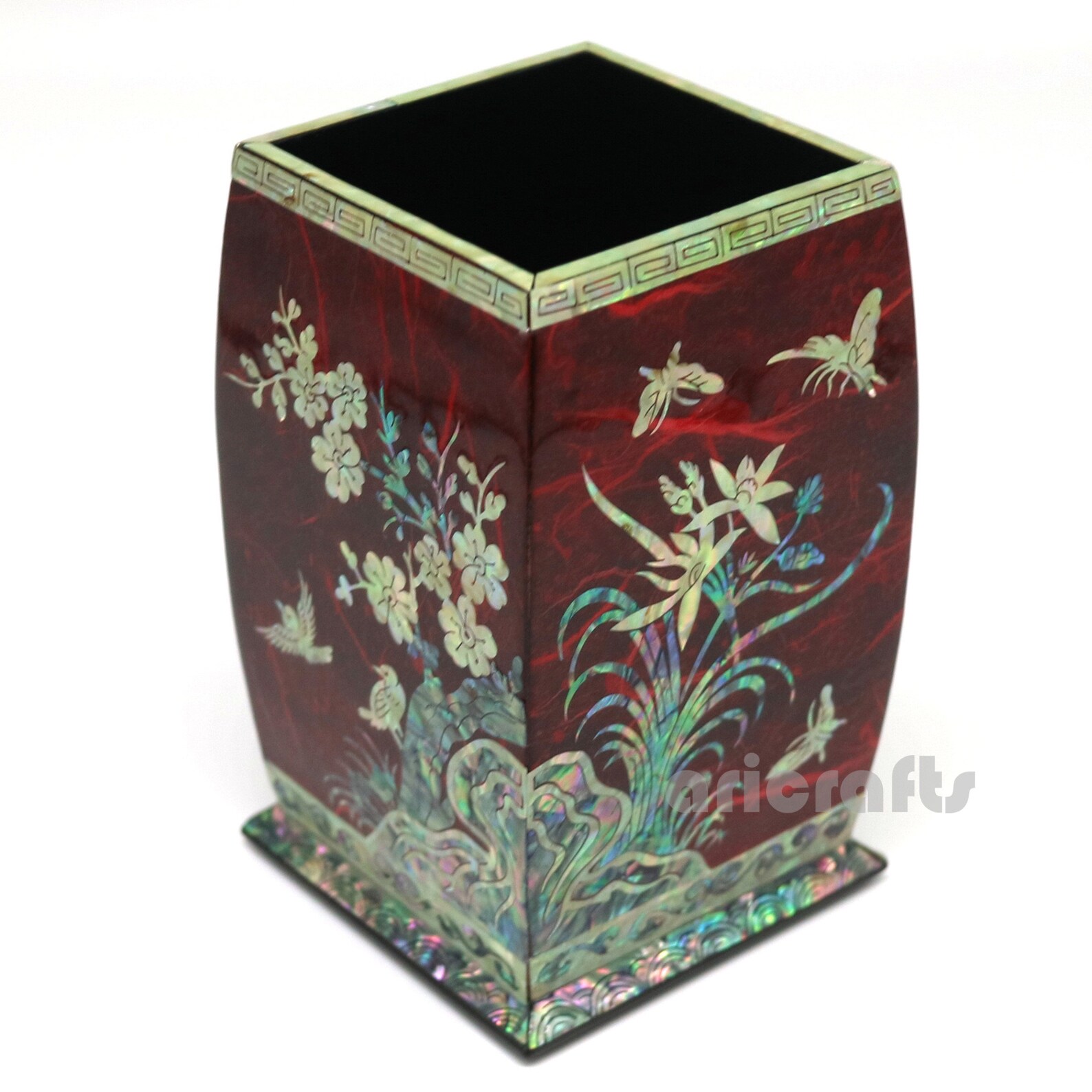 Nacre Mother of Pearl Inlay Square Desktop Pen Pencil Organizer Vase ...