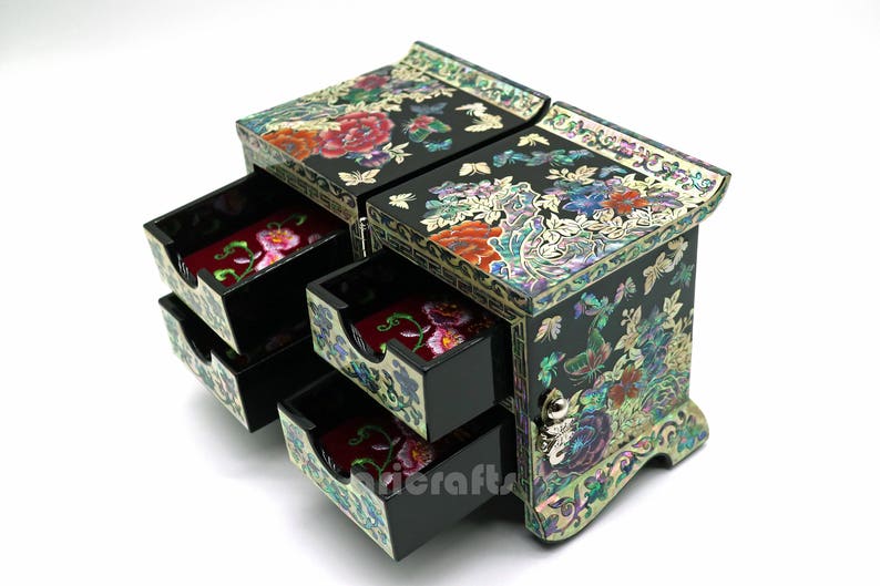 Mother of Pearl Jewelry Box Inlay Nacre Butterfly Black Wood - Etsy