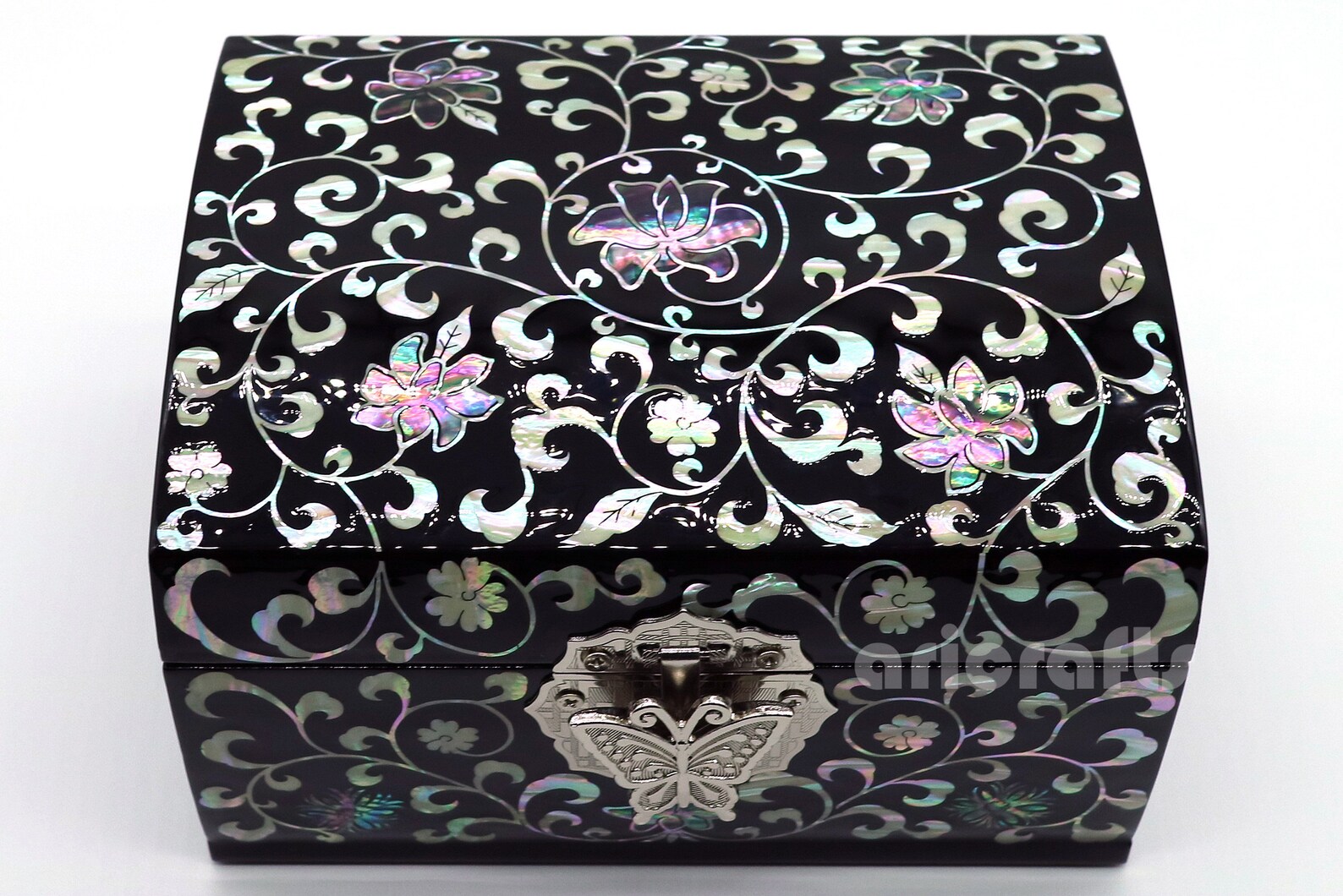 Mother of Pearl Box Arabesque Flower Black Lacquer Wood - Etsy
