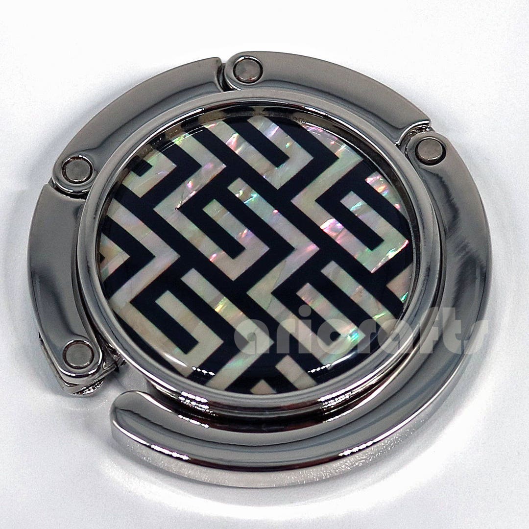 Mother of Pearl Black Maze Design Lattice Foldable Table Purse Caddy ...