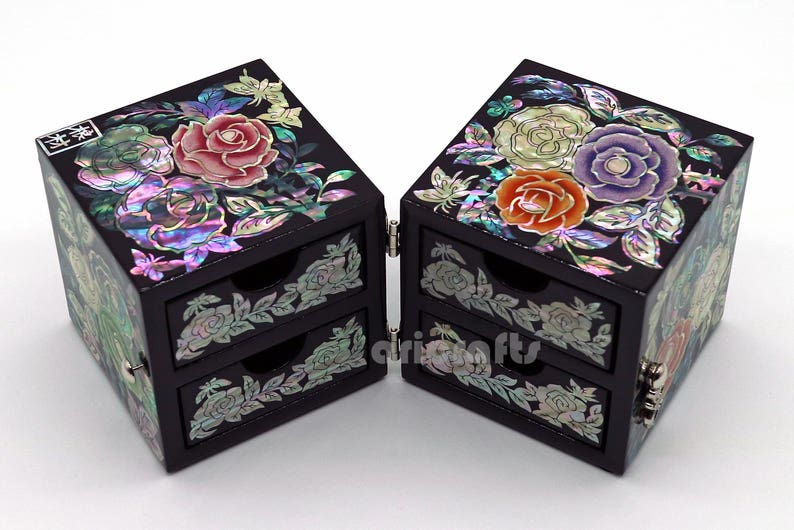 Mother of Pearl Jewelry Box Nacre Inlaid Wood Secret Black - Etsy