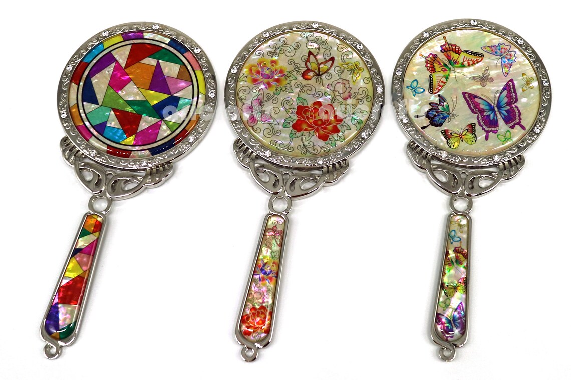 Mother of Pearl Peony Butterfly Compact Mirror Cosmetic - Etsy