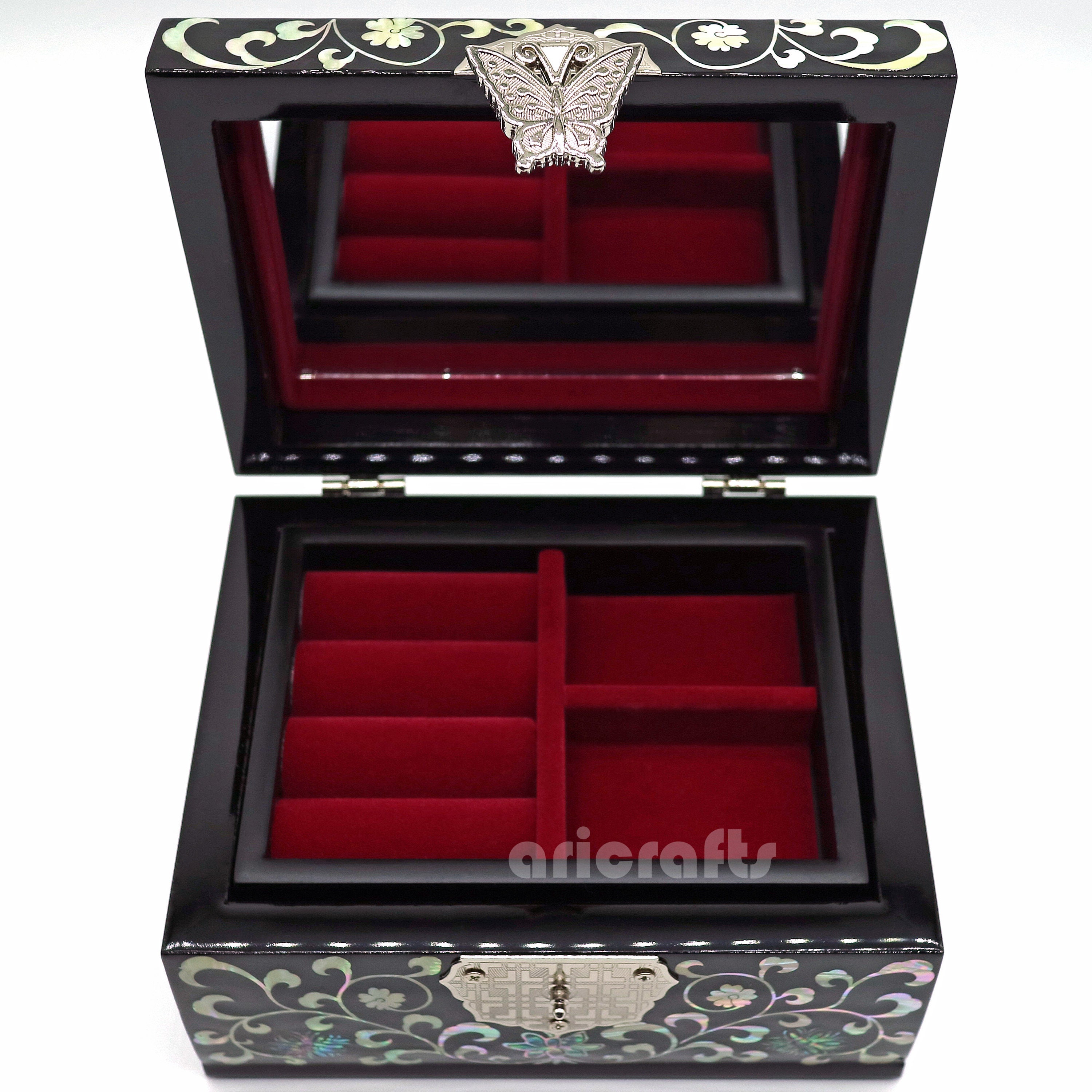 Mother of Pearl Box Arabesque Flower Black Lacquer Wood - Etsy