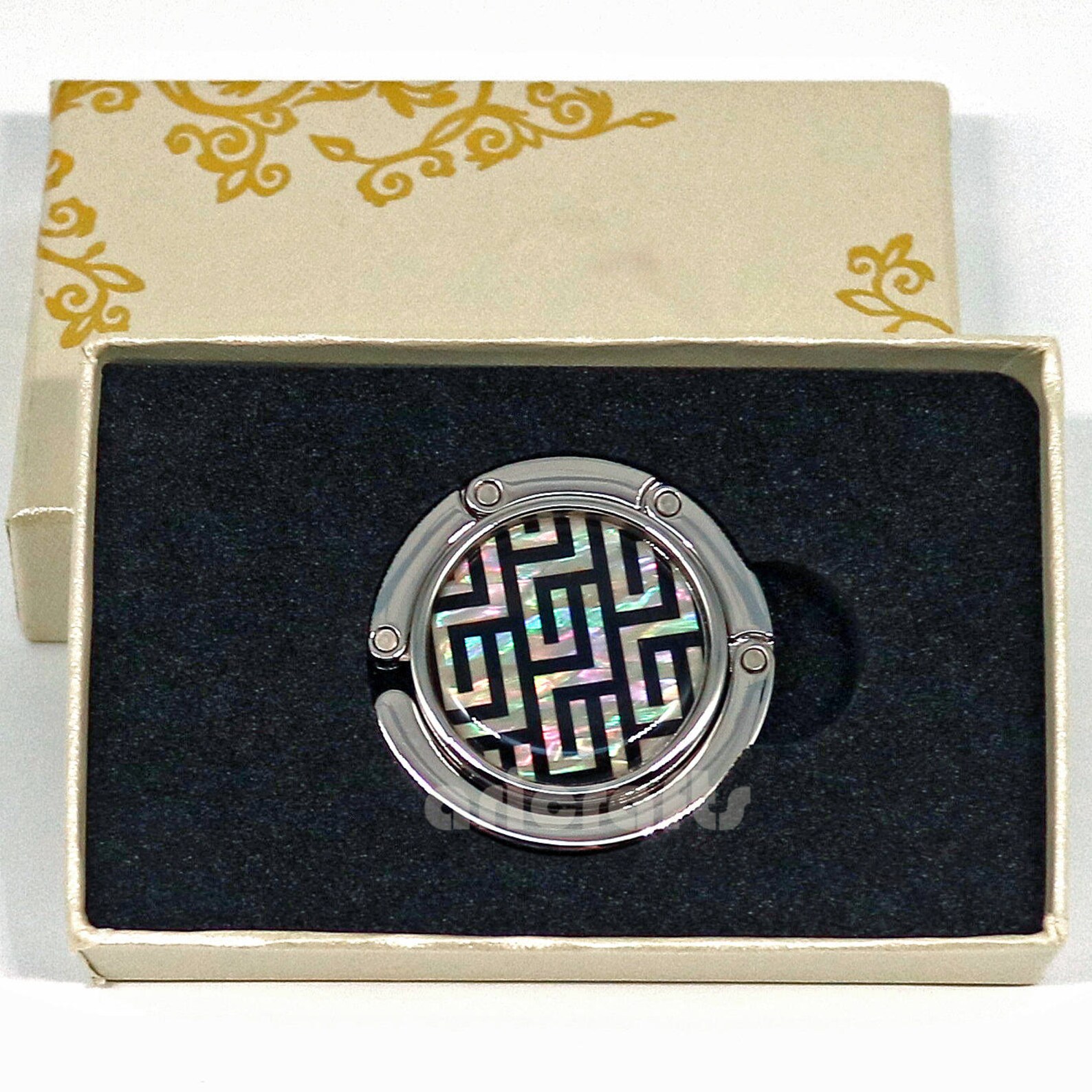 Mother of Pearl Black Maze Design Lattice Foldable Table Purse Caddy ...