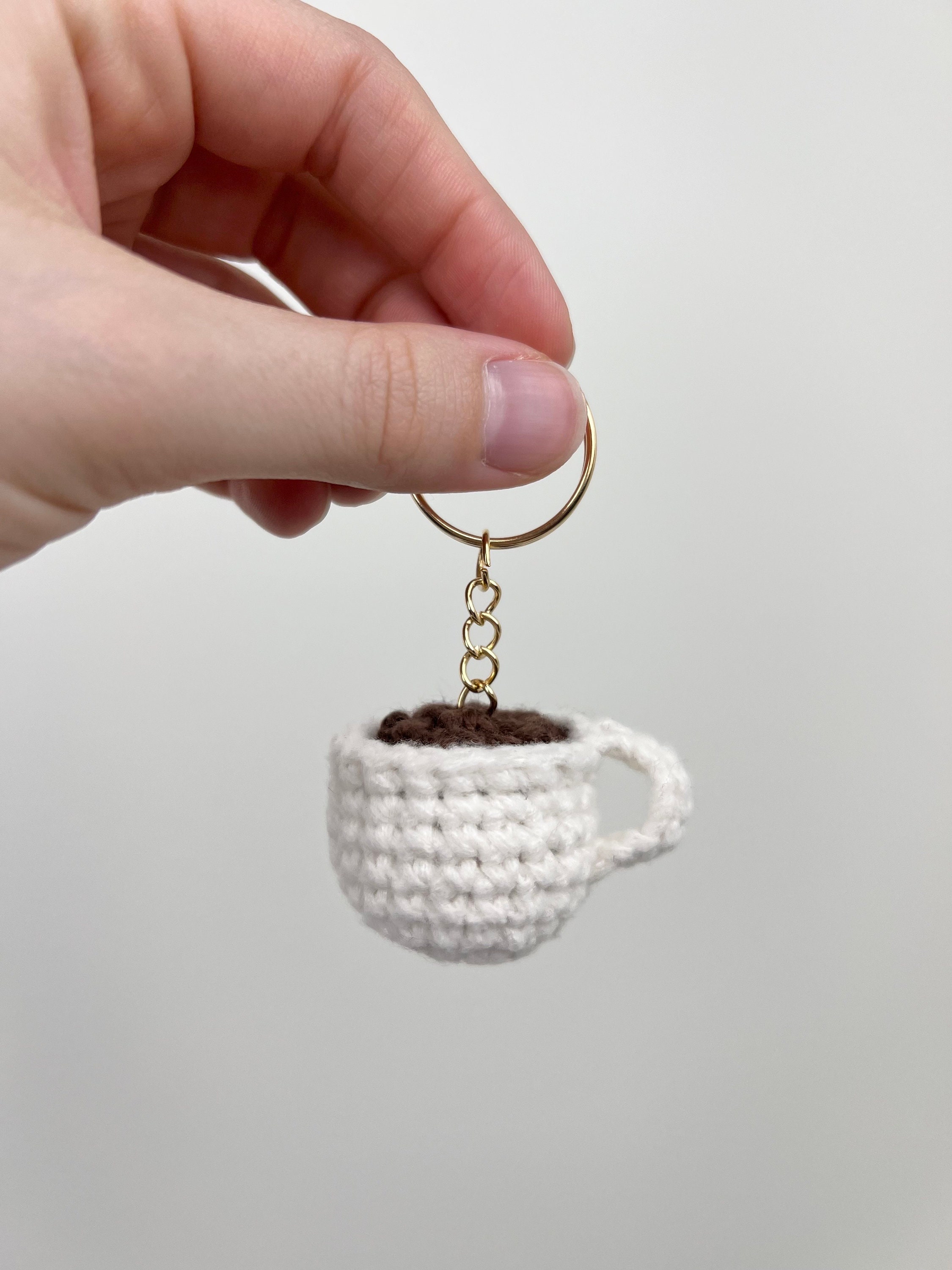 Crocheted Coffee Keychain Finished Product Handmade Gift for Coffee ...
