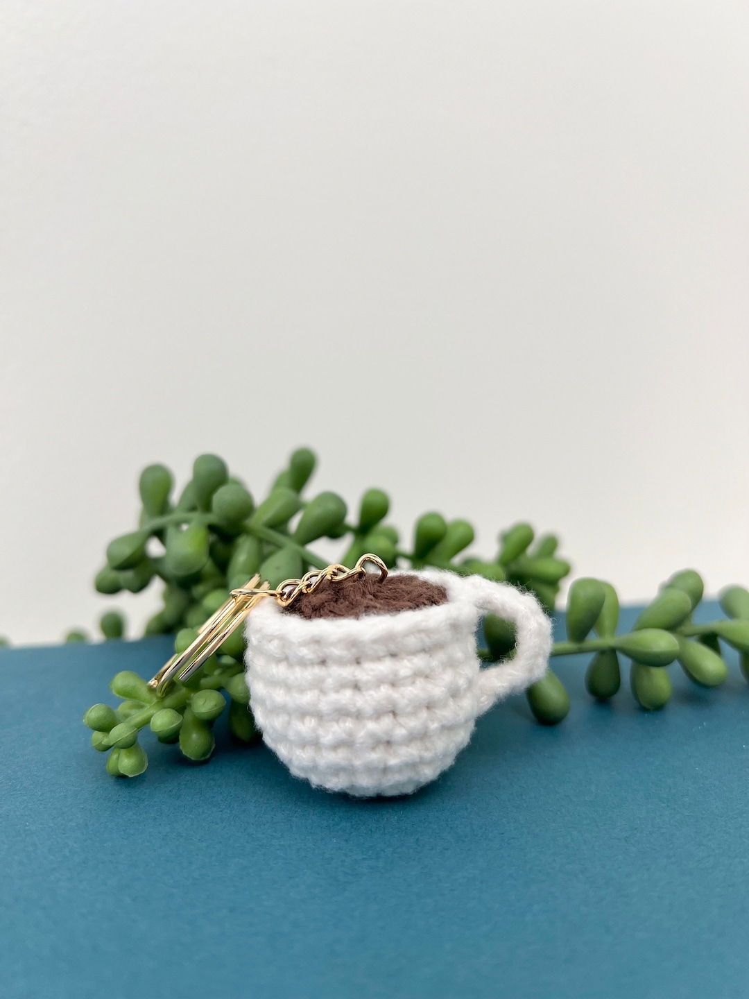 Crocheted Coffee Keychain Finished Product Handmade Gift for Coffee ...