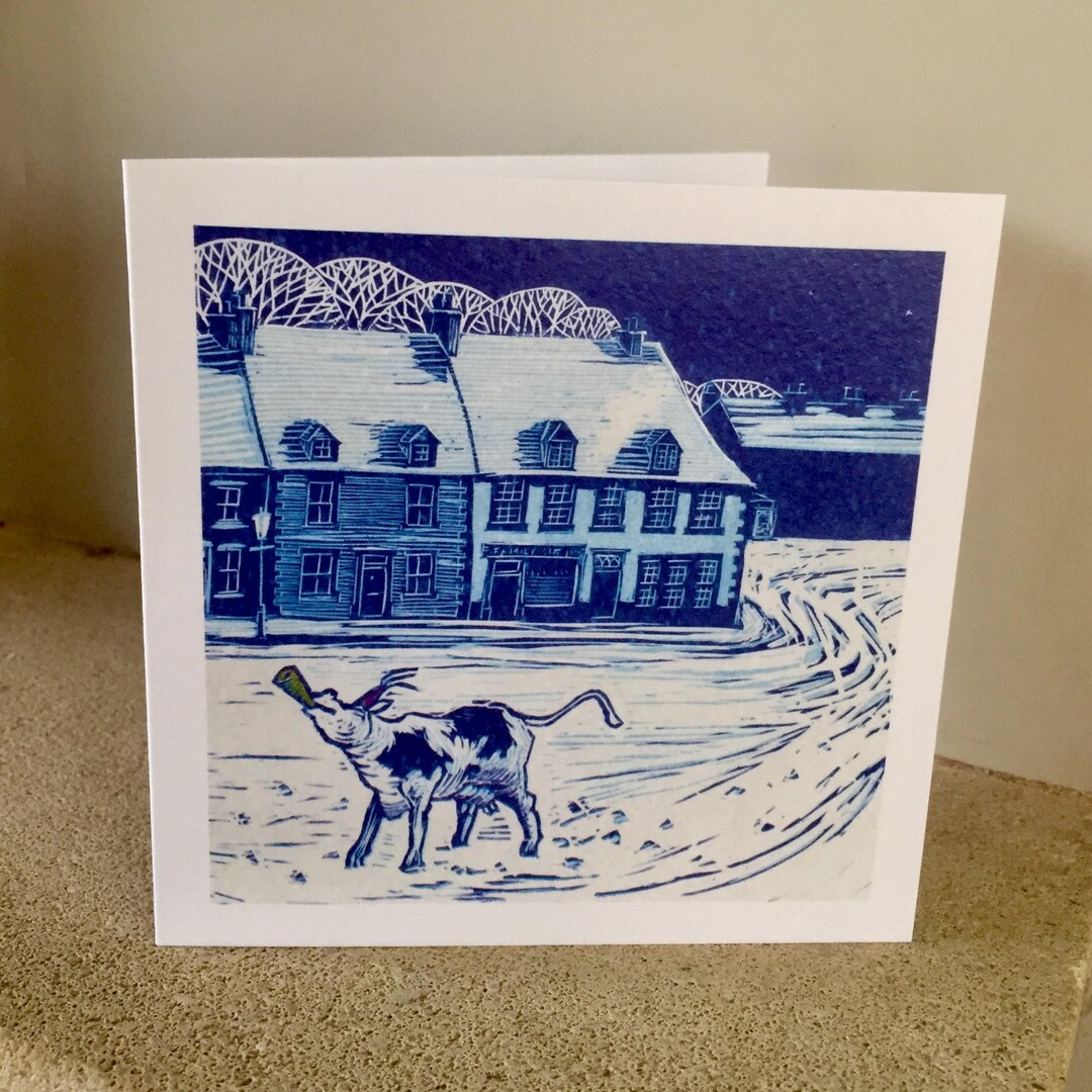 Cow Horn - Artist Card From Original Linocut Print - Etsy