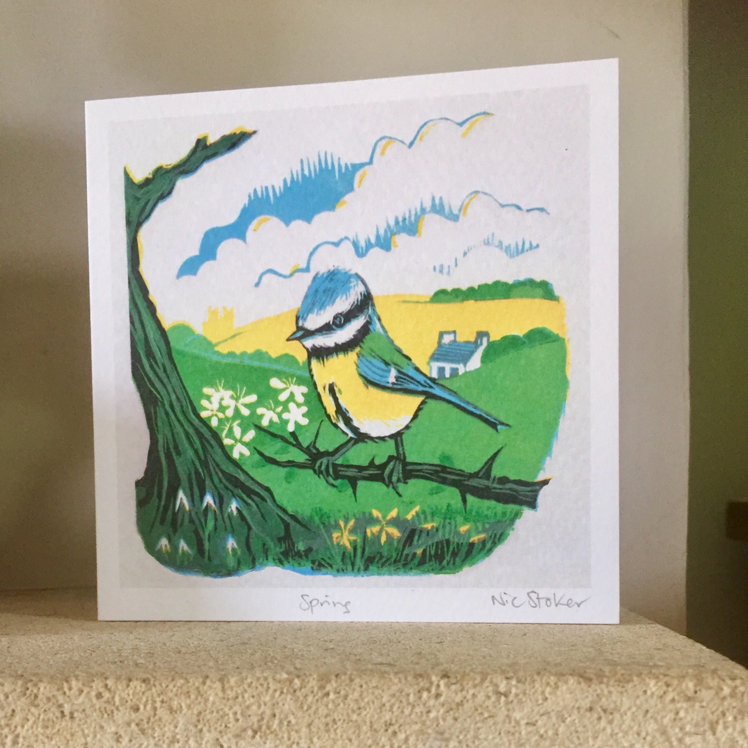 Spring - Artist Card From Original Linocut Print - Etsy
