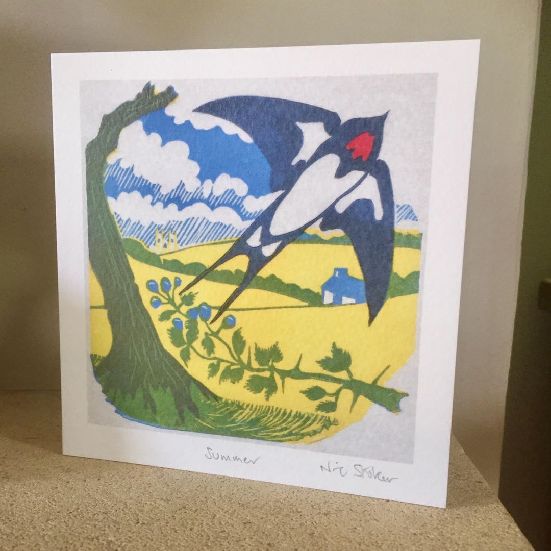 Summer - Artist Card From Original Linocut Print - Etsy UK