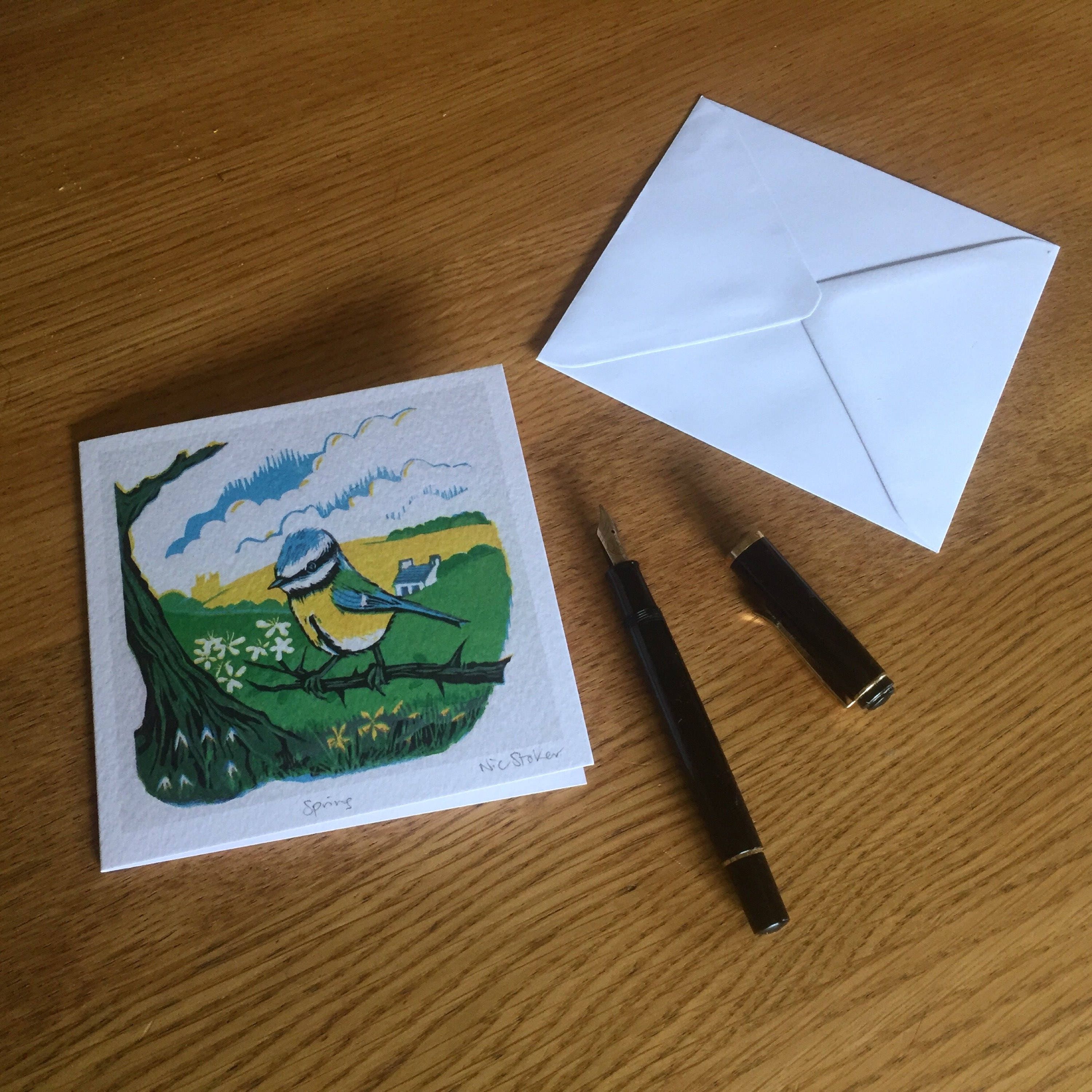 Spring - Artist Card From Original Linocut Print - Etsy