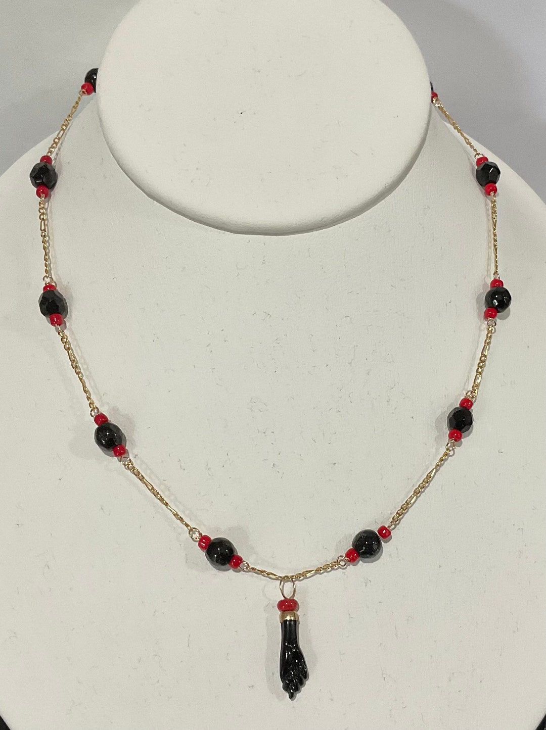 Brand New 14k Gold Ladies AZABACHE Necklace W/hanging Hand - Etsy