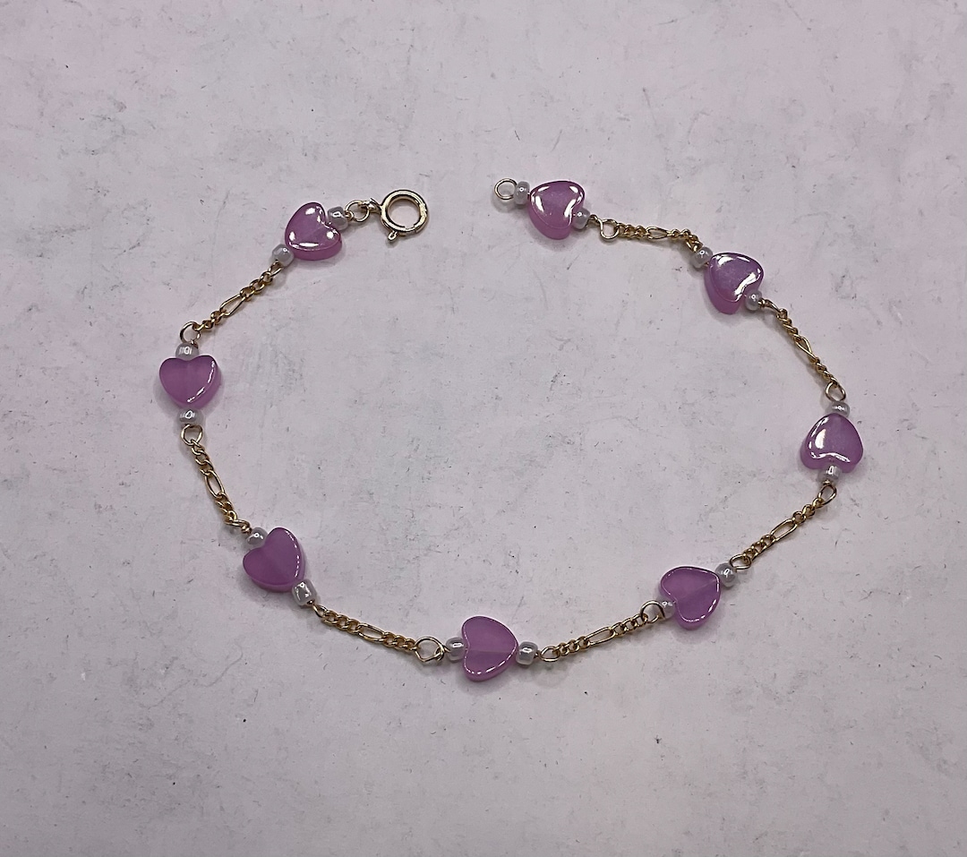 Brand New 14k Gold Pink Heart Bead Bracelet or Anklet - Etsy