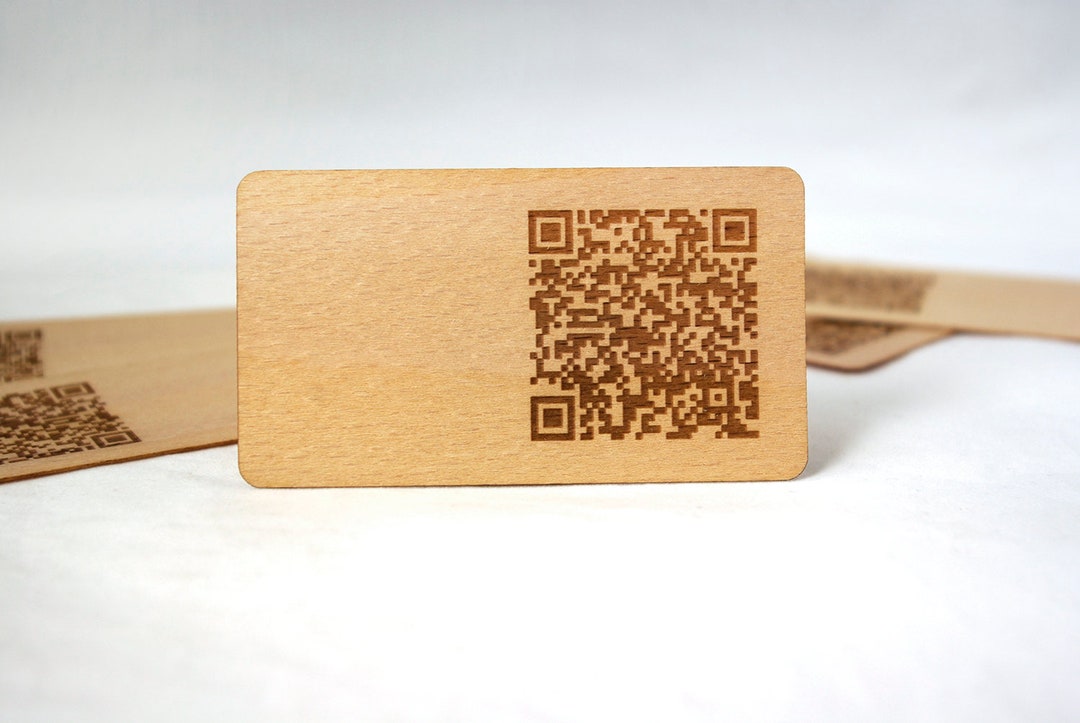 Set of 100 QR Code Engraved Beech Veneer Business Cards, Custom QR Code ...