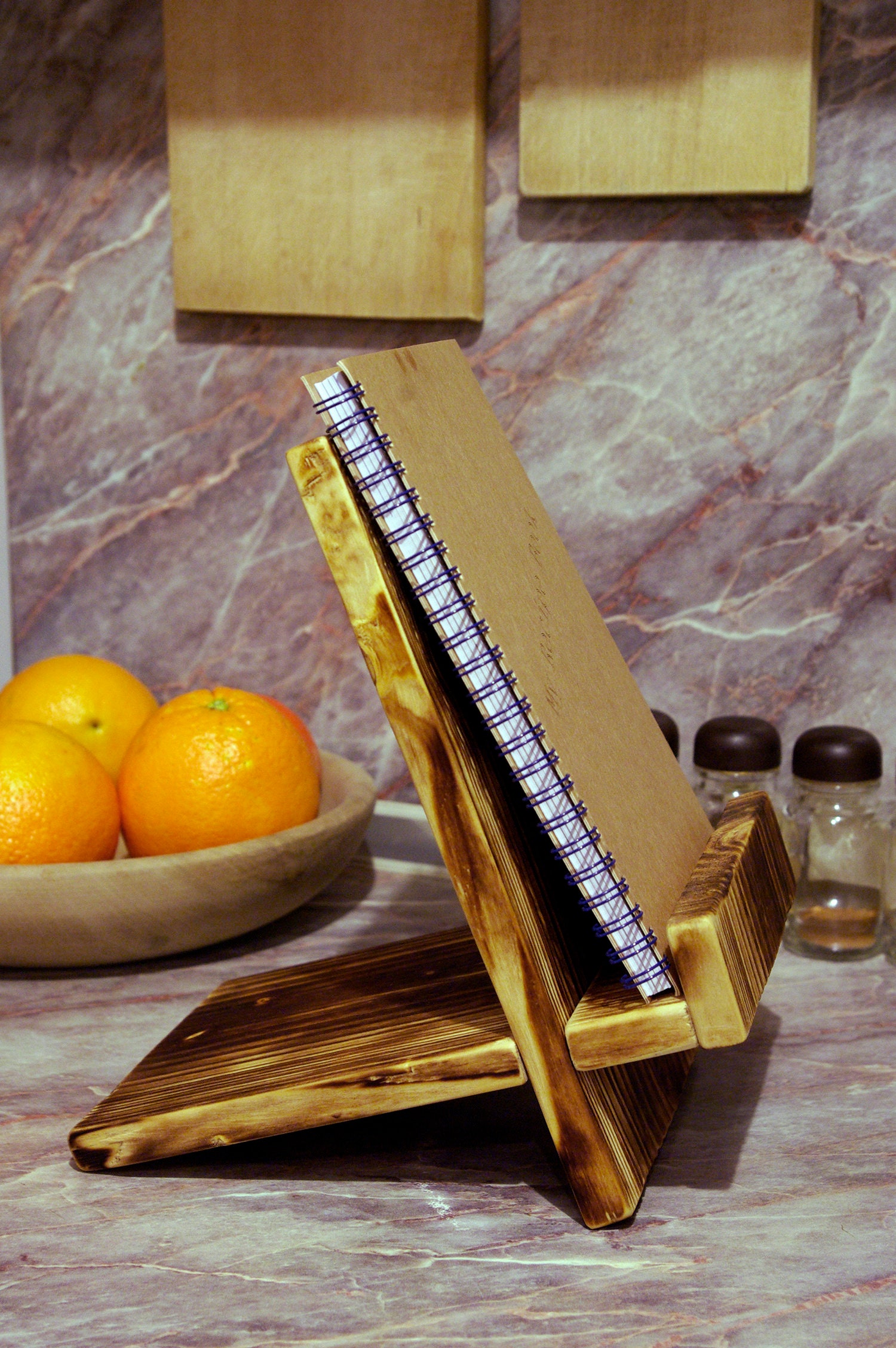 Rustic Burnt Wooden Cookbook Stand Wooden Recipe Book Holder | Etsy