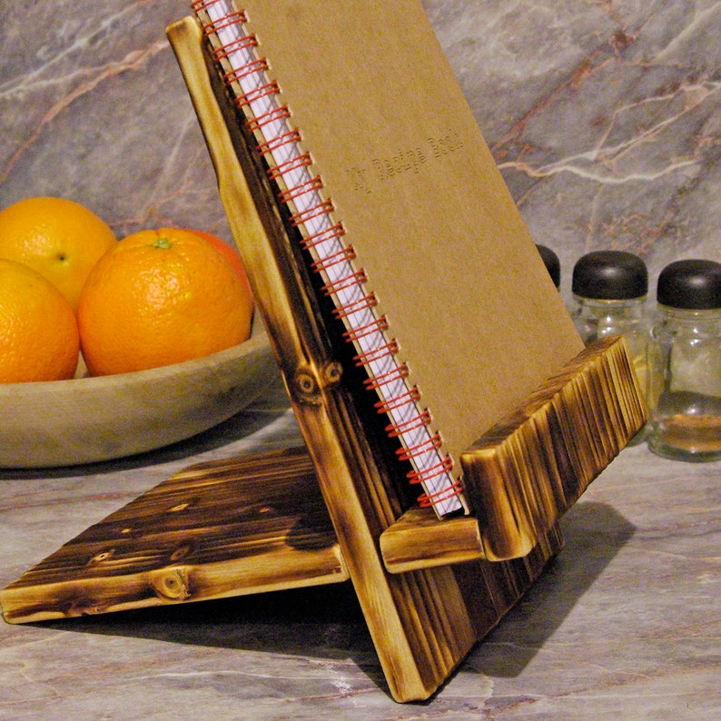 Rustic Burnt Wooden Cookbook Stand Wooden Recipe Book Holder - Etsy